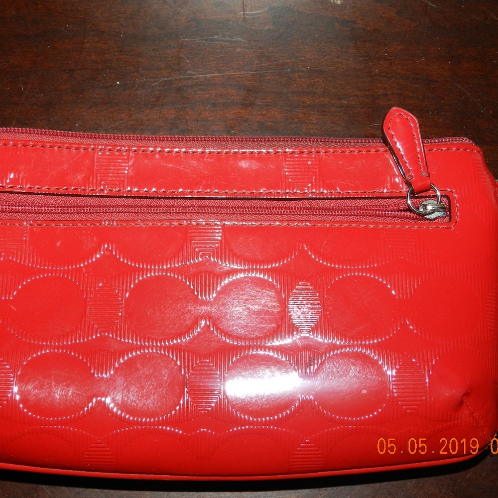 Coach Red Shiny Wallet With Wrist Strap - Gem